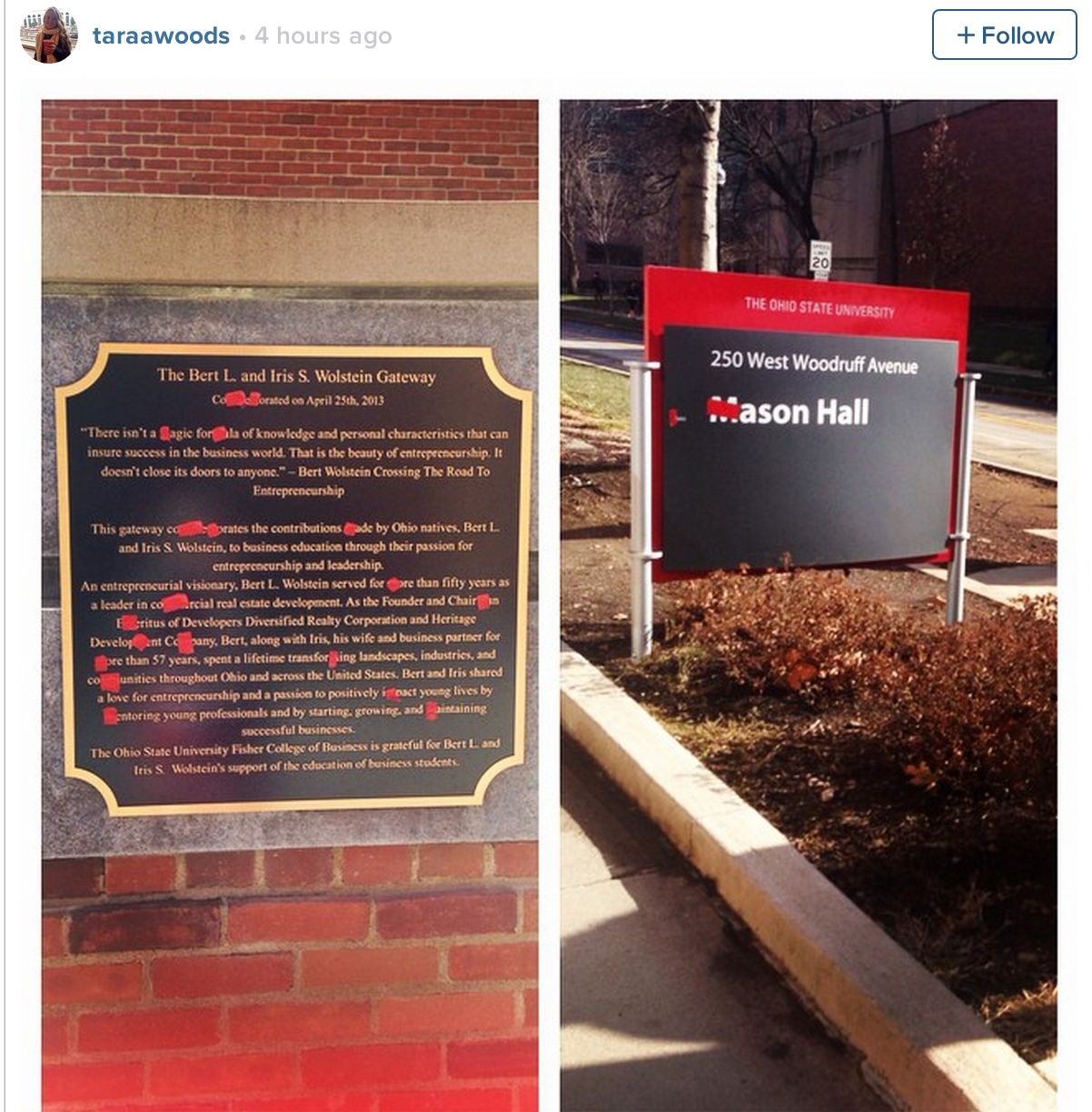 Ohio State crossing out every 'M' on campus