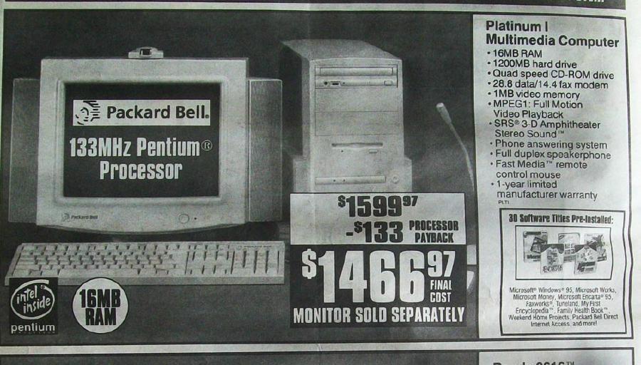 BLACK FRIDAY 1996: Packard Bell Computer for $1,467 with NO Monitor ...
