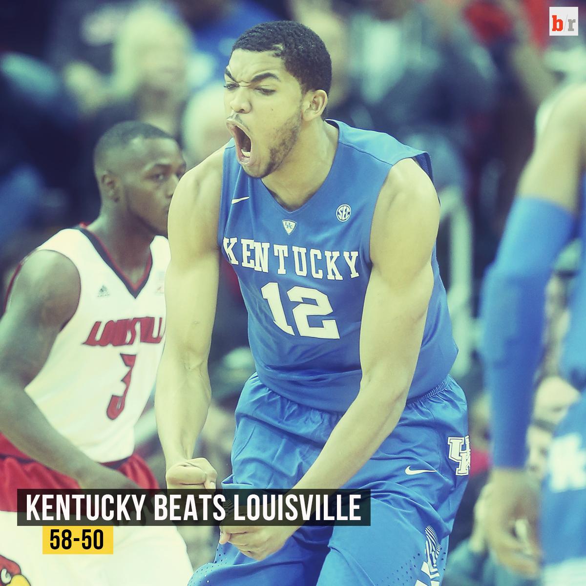 No. 1 Kentucky outlasts No. 4 Louisville 58-50! Karl Towns finishes ...