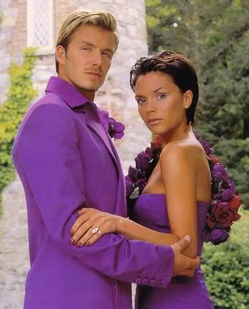 The beckham's wore matching purple outfits at their 1999 wedding ...