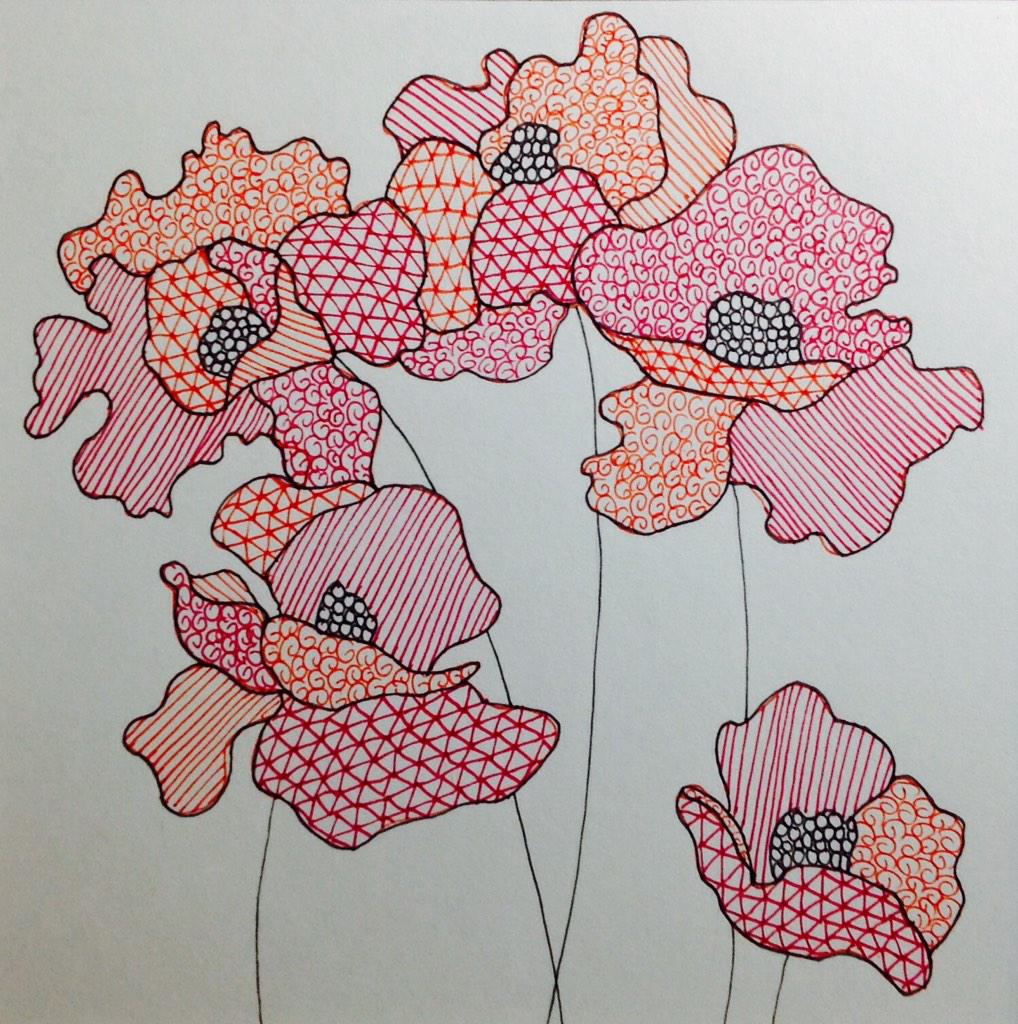 KirstyFreemanDesign on Twitter: "Zentangle Poppies. Fineliner Drawing ...