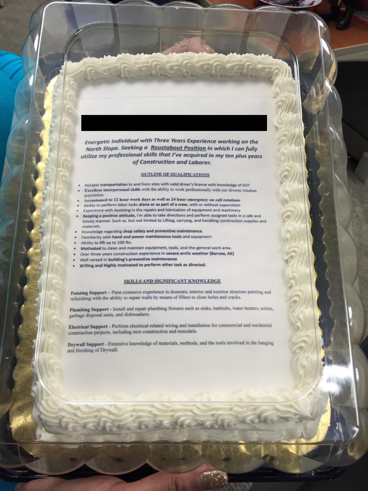 Christopher Ingraham on Twitter: "Job search pro-tip: always print your resume on a cake http ...