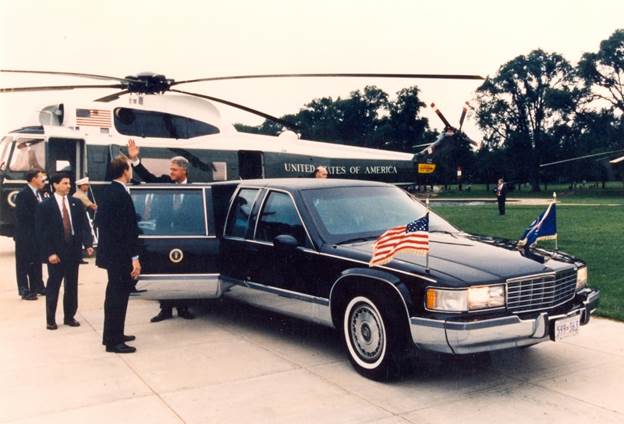President Bill Clinton in his Cadillac Fleetwood Brougham in Washington ...