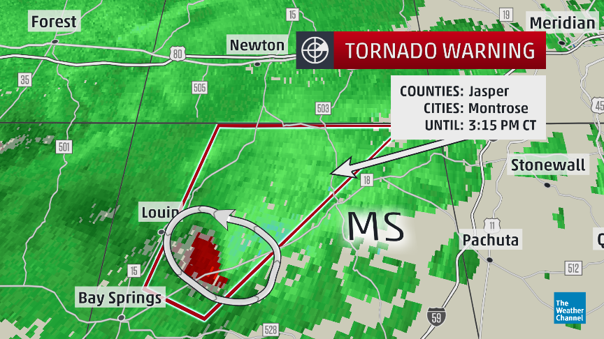 2:51pm CT: Tornado warning continues for Jasper Co. in MS. Radar shows ...
