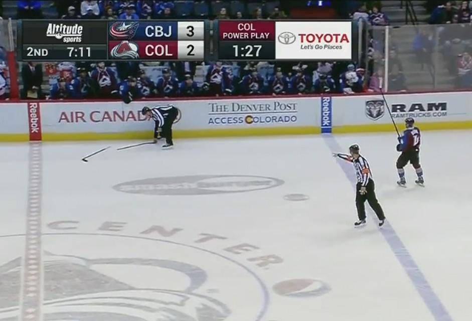Avalanche given bench minor for throwing sticks on the ice : r/hockey