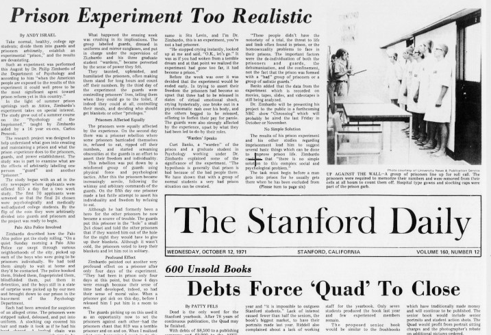 Stanford Prison Experiment Newspaper Ad