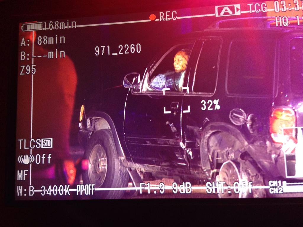 Female driver occasionally rolling window yelling cops tires blown ...