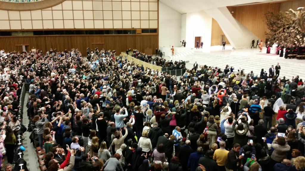 Pope francis addresses a crowd of 5,000 to 6,000 people for his weekly ...