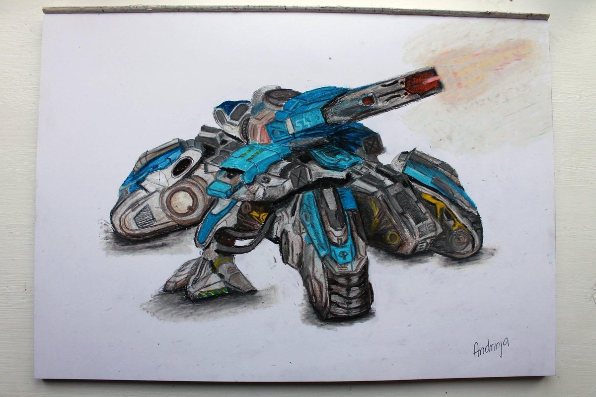 Oil pastel drawing of a siege tank : r/starcraft