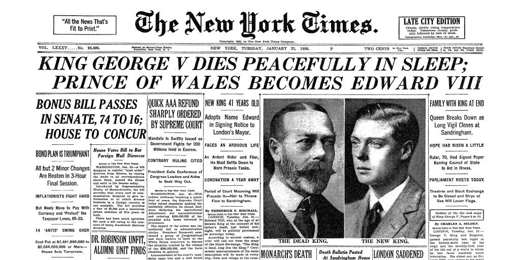 Edward VIII became king on this day in 1936; he abdicated the throne ...