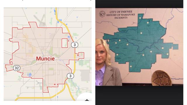 TIL That the map used for the fictional town of Pawnee, Indiana in the ...