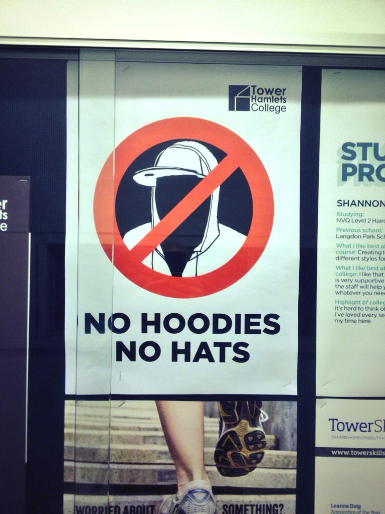 No Hoodies Sign
