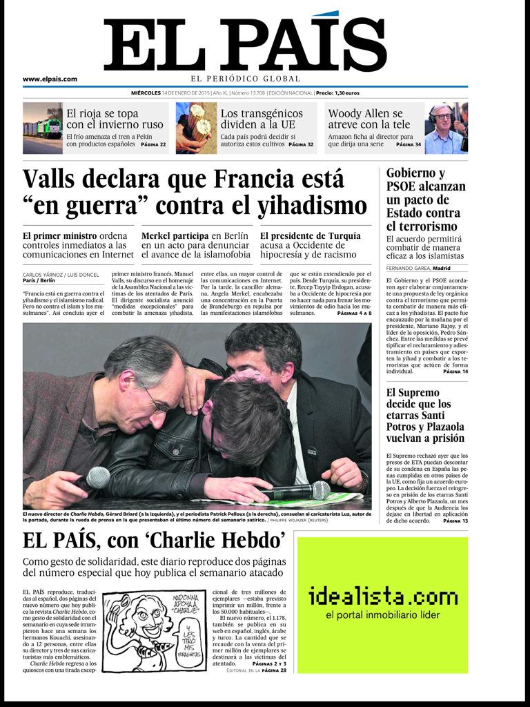 Les adelanto la primera página de mañana del periódico español el país ...
