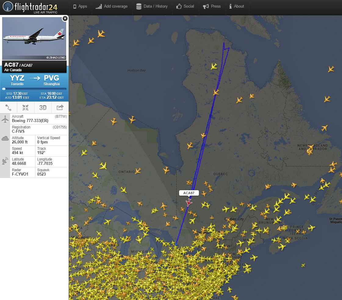 Air Canada flight AC87 from Toronto to Shanghai is returning to Toronto ...