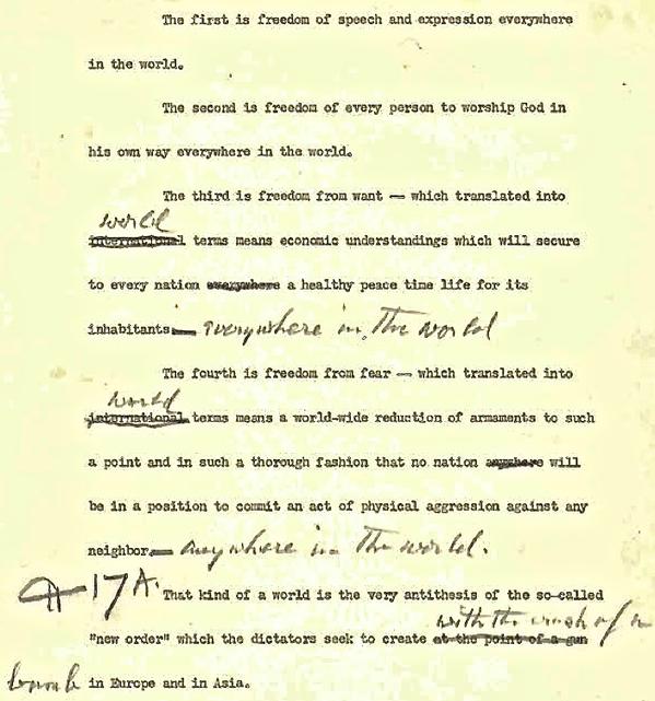 FDR’s notes for “Four Freedoms” State of the Union address 1941: FDRL ...