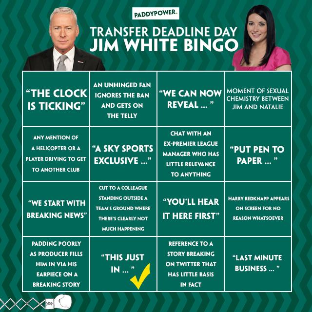 Jim White is up at 8pm, get your Mecca dobber ready for DeadlineDay ...