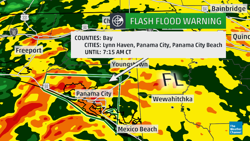Flash flood warning for Bay county in Florida, including Panama City ...