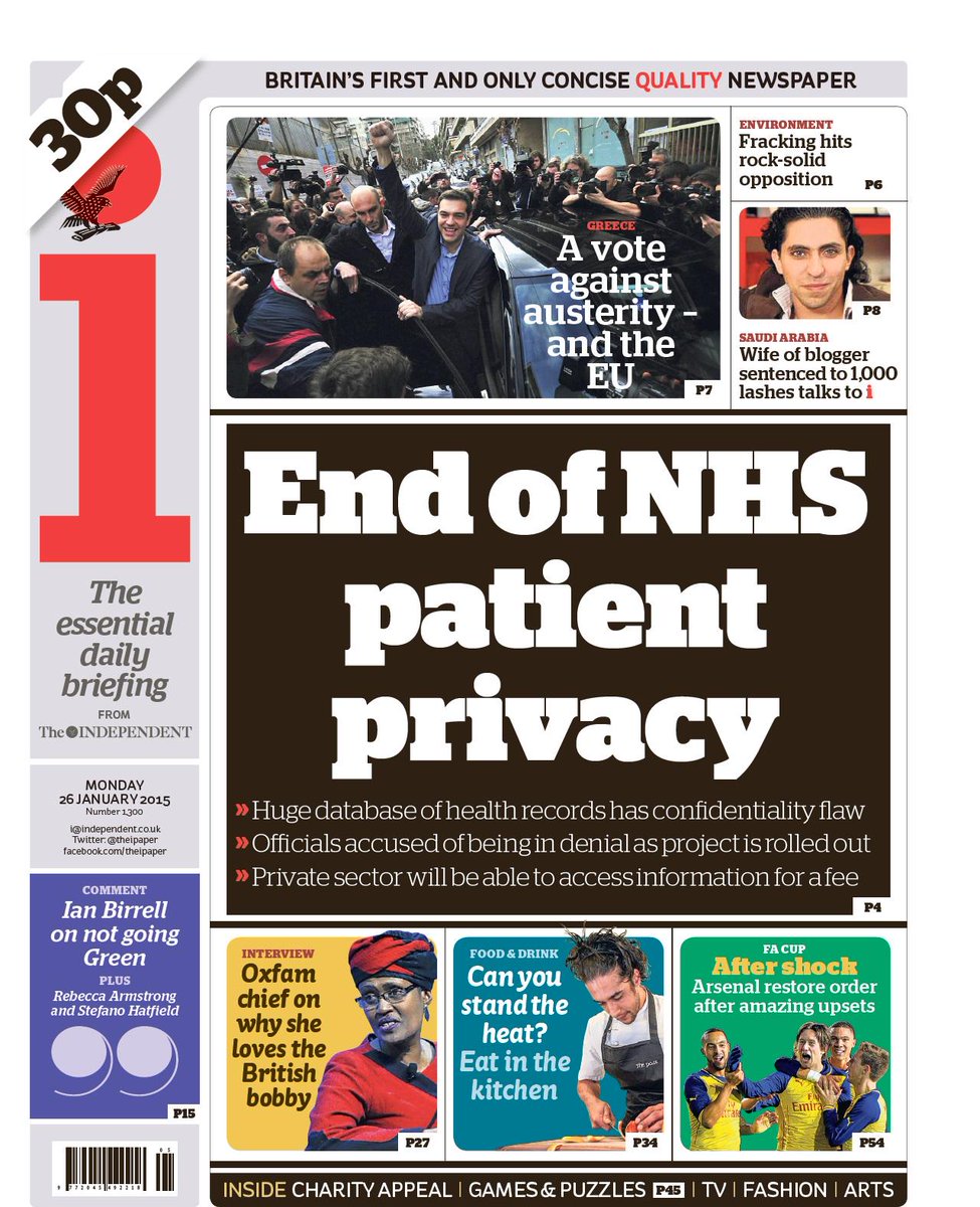 Monday's i: "End of NHS patient privacy" tomorrowspaperstoday BBCPapers ...