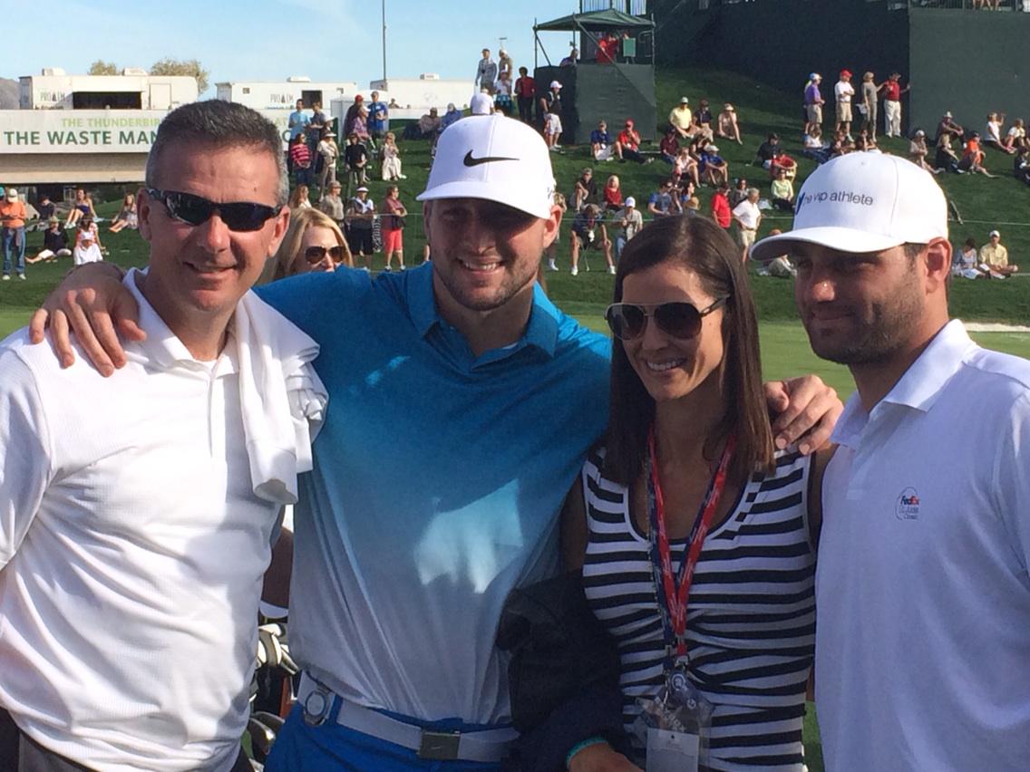 Urban Meyer, Tim Tebow and Robby Tebow, right, at WM Phoenix Open ...