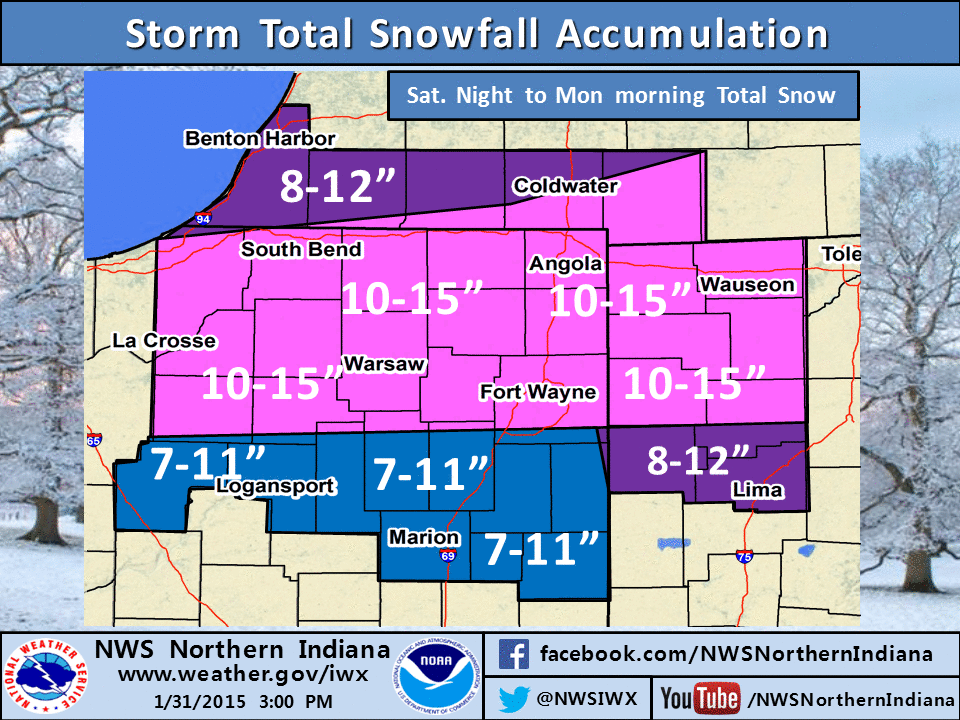 Storm total snowfall accumulation Saturday night through Monday morning ...