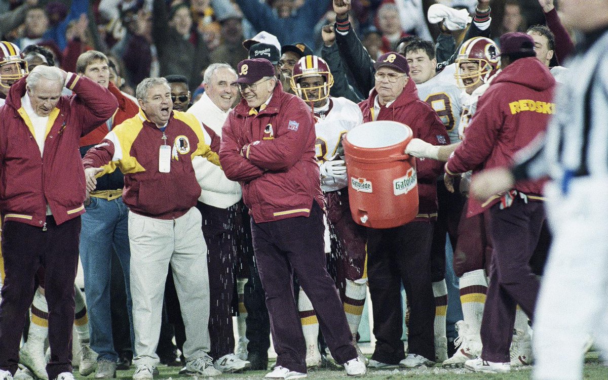 Legendary Redskins head coach Joe Gibbs gets a Gatorade bath after his ...
