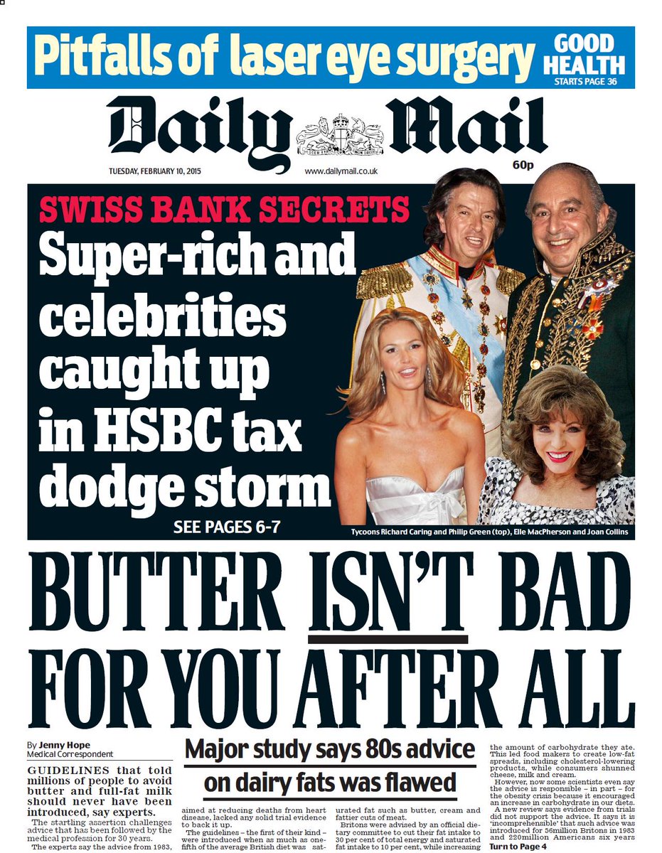 Tuesday's Daily Mail: "Butter isn't bad for you after all" (via ...