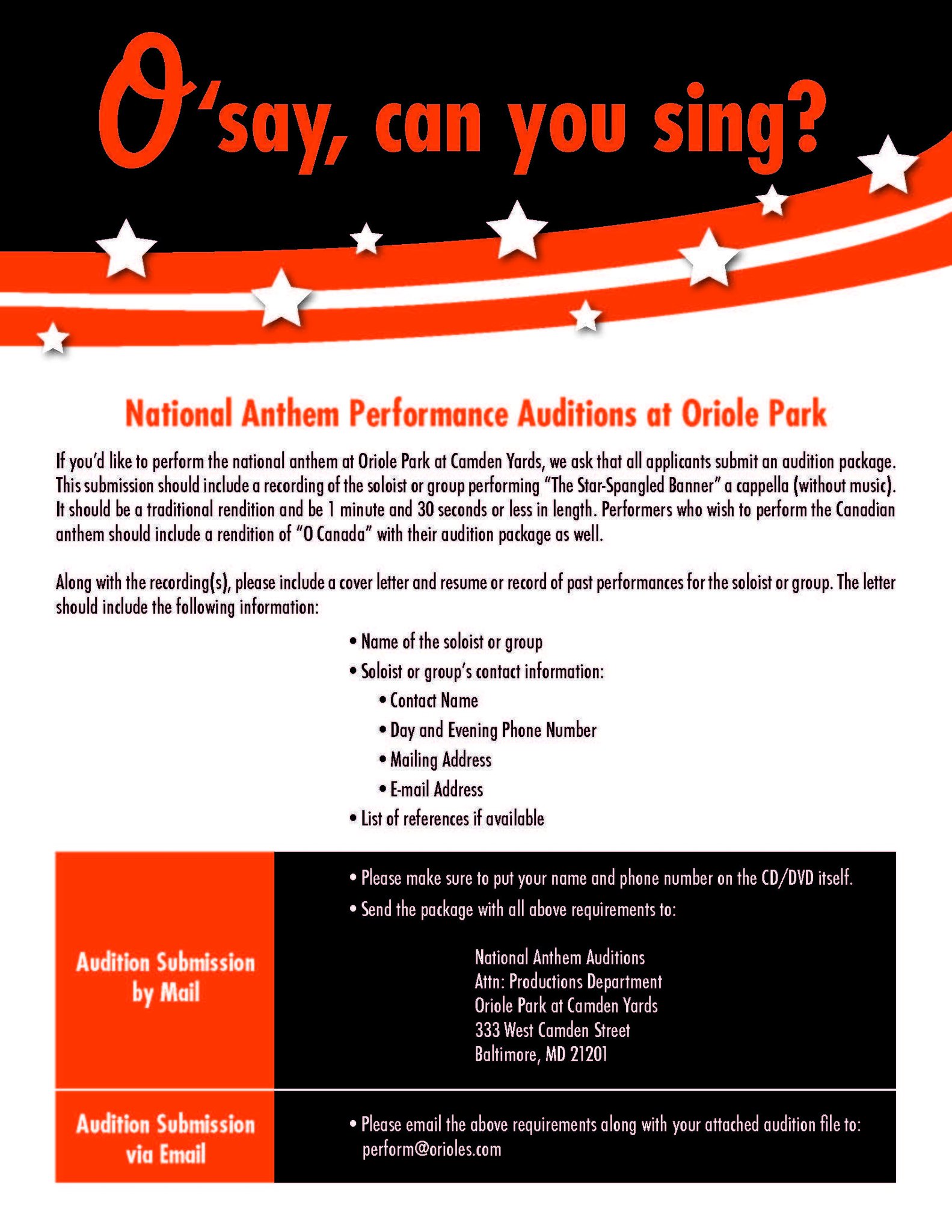 Baltimore Orioles on Twitter: "O'say, can you sing? Want a chance to ...