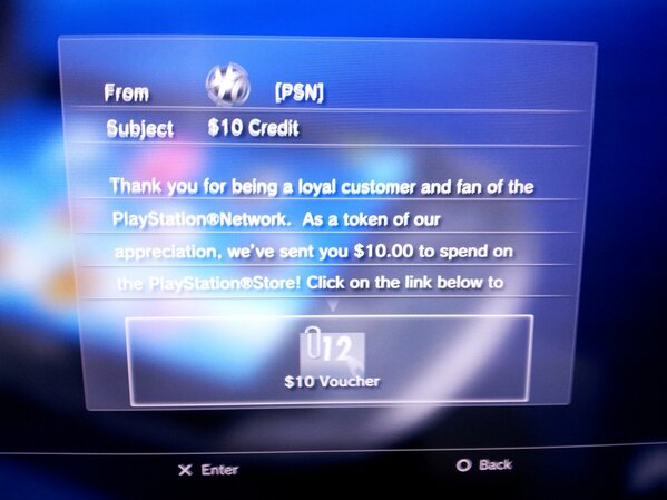 Check your PS3 inboxes if you have them, Sony's sending out $10 credits ...
