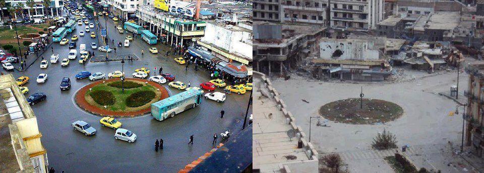 The clock square before and after in #Homs #Syria | YALLA SOURIYA