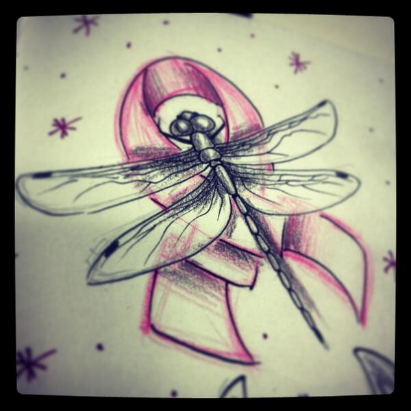 Cancer Ribbon Dragonfly Tattoo
