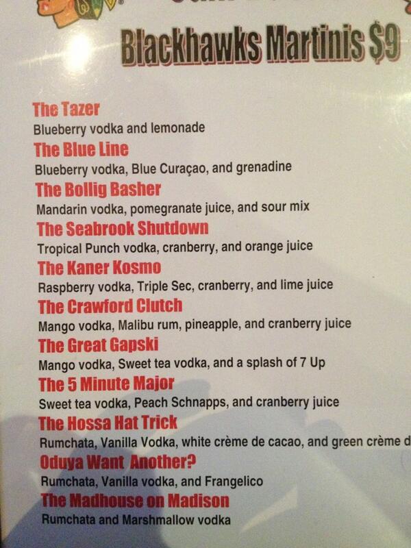 My local sports bar has a hockey themed drink menu. Thought you guys ...