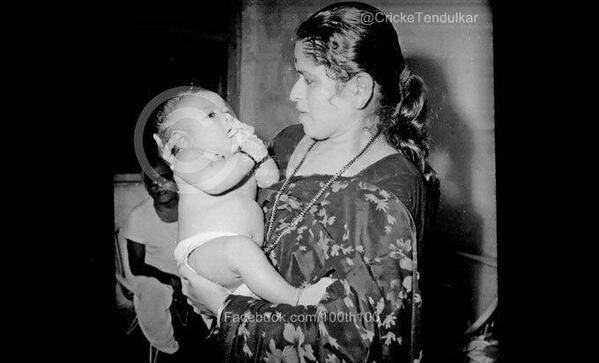 Sachin Tendulkar with his mother at the Age of 2 | Veethi