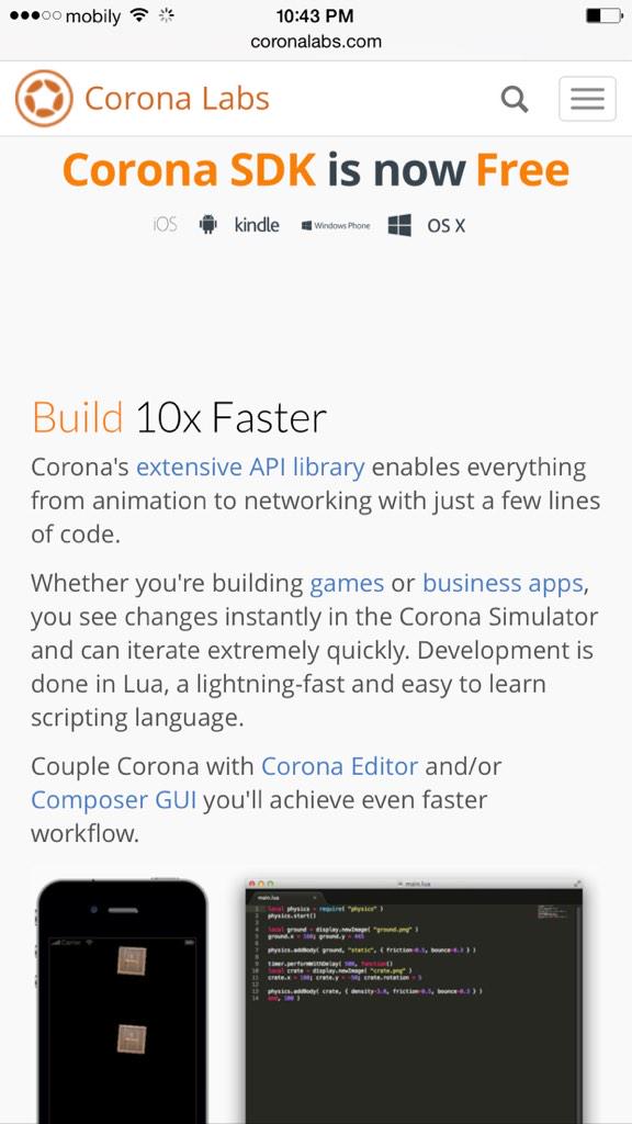 عالم البرمجة on Twitter: "لمحبي #برمجة_الالعاب و #برمجة تطبيقات الموحده corona SDK اصبح مجاني ...