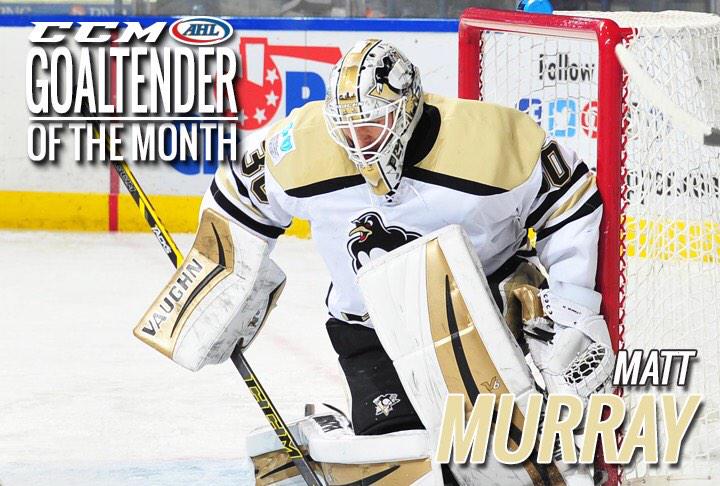 20-year old Penguins prospect Matt Murray has been named AHL goaltender ...