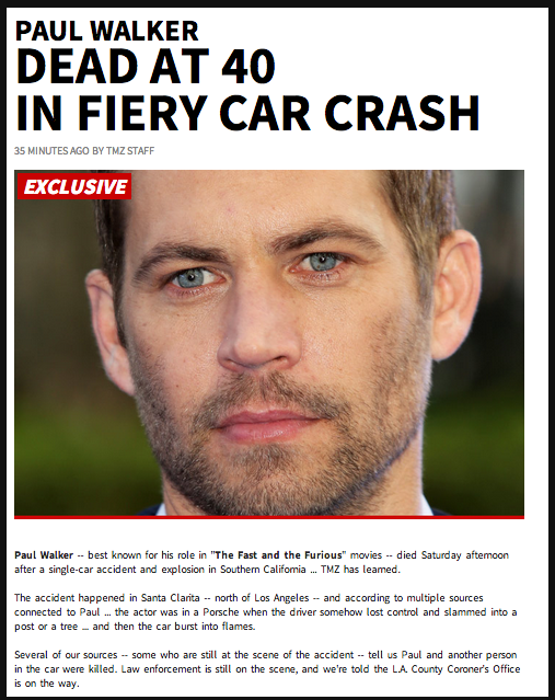 Paul Walker Dead Announcement