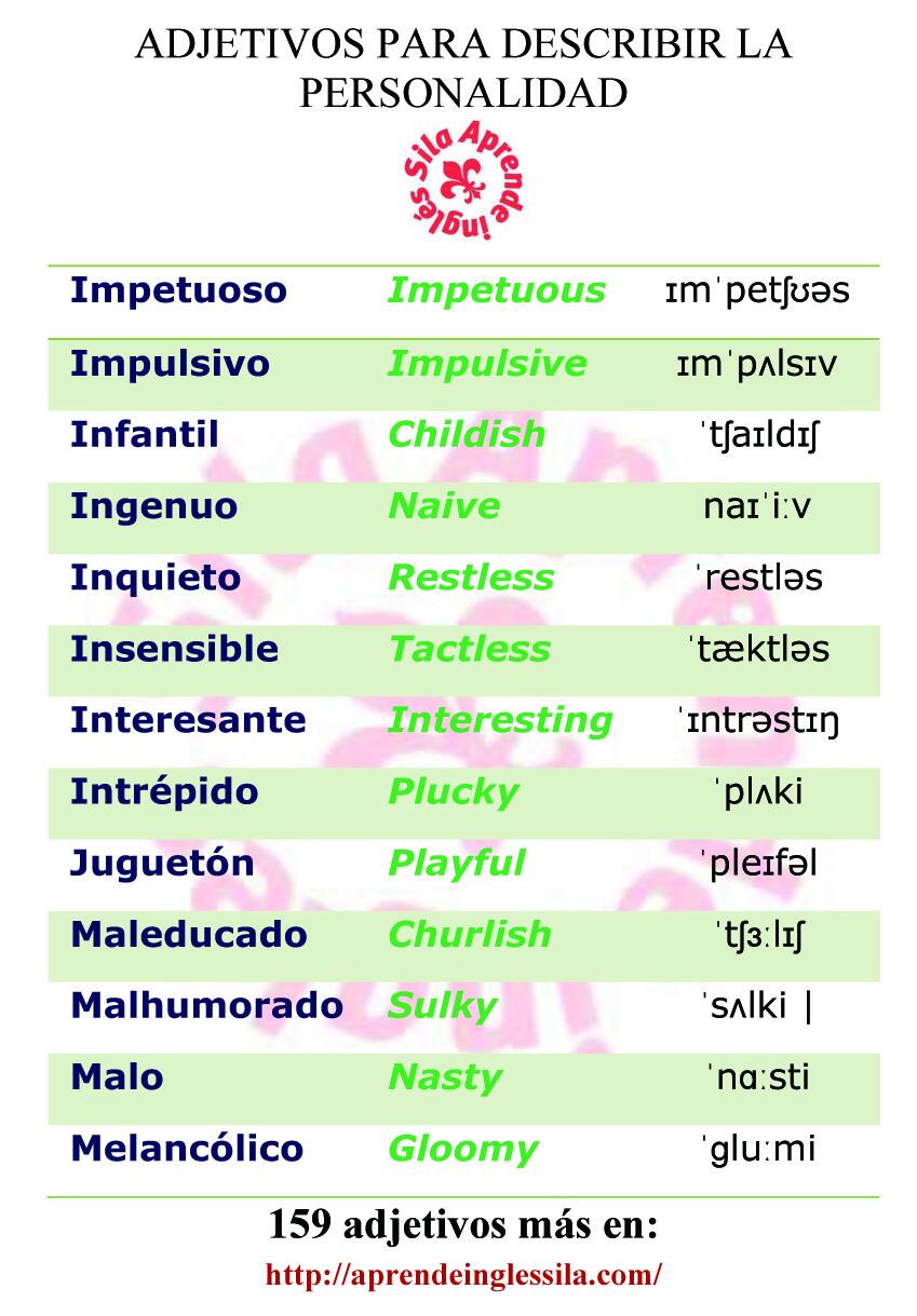 O Adjetivos Para Describir A Una Persona Descripción De Una Persona