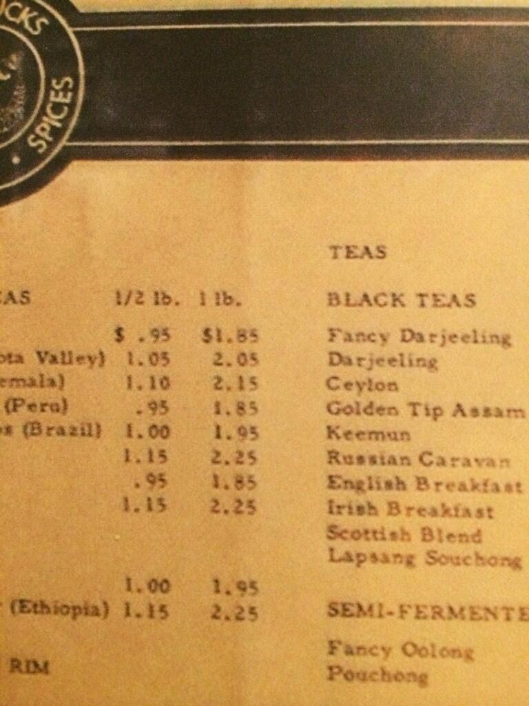 Starbucks Menu English