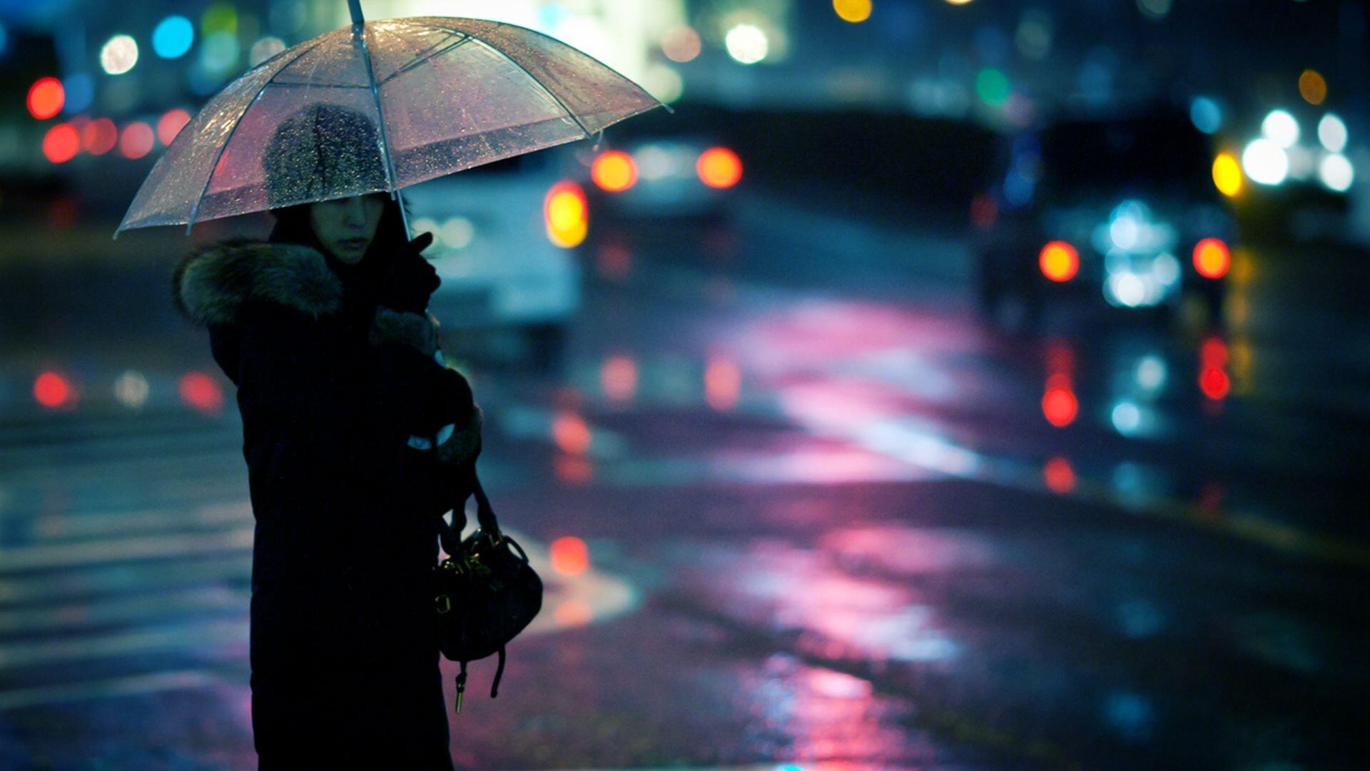 Lonely Girl In Rain Wallpaper