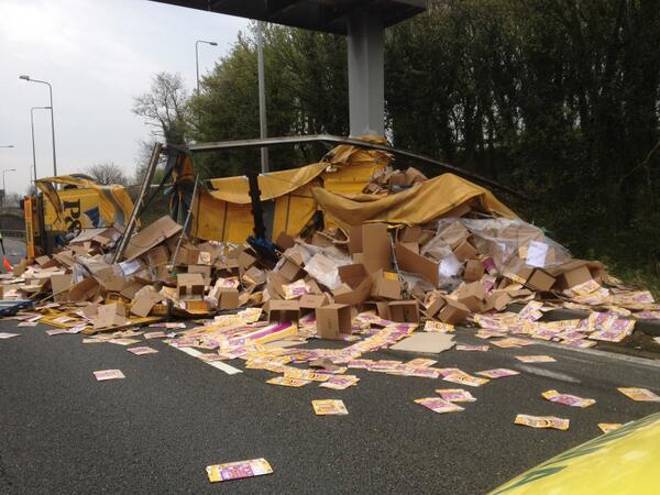 Traffic - overturned lorry near Eccles Interchange, M60, M62 | Granada ...