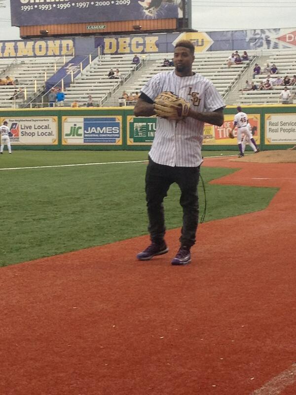 Photos: Odell Beckham Jr. throws out first pitch at LSU game on Friday ...