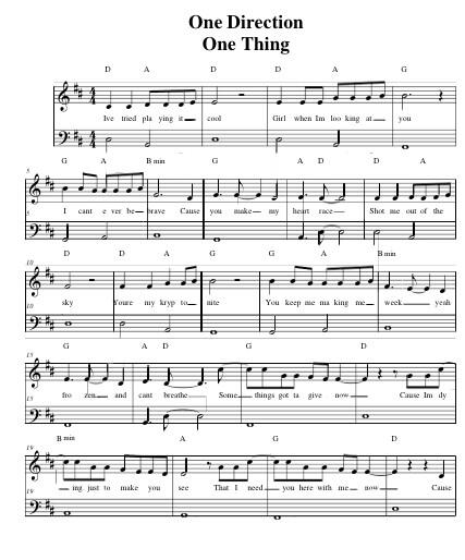 One Direction Piano Sheet Music With Letters