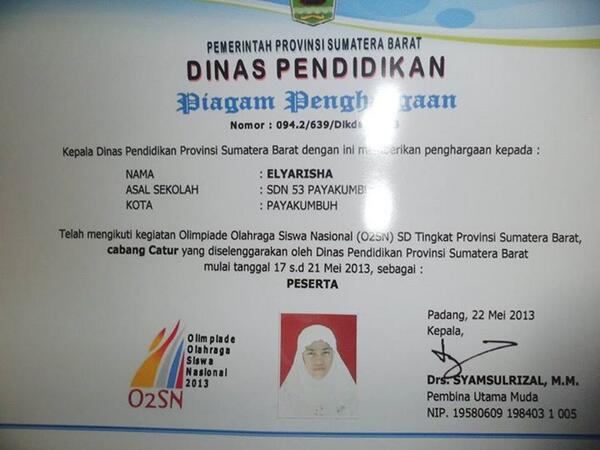 contoh piagam penghargaan o2sn - Jessica White