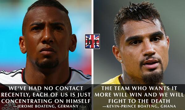 Today brothers Jerome Boateng (ger) & Kevin-Prince Boateng (gha) will ... Today brothers Jerome Boateng (ger) & Kevin-Prince Boateng (gha) will ...