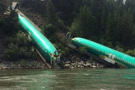 Boeing assessing damage after train derailment dumps 737 fuselages into ...