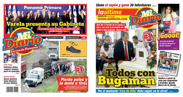 Mira nuestra portada impresa de hoy... Mi Diario.. "La voz de Panamá ...