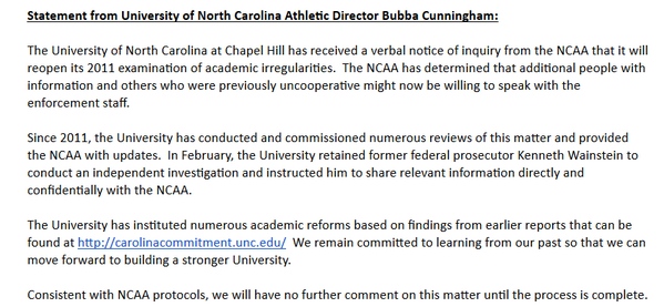 NCAA Reopens UNC Investigation - Duke Basketball Report