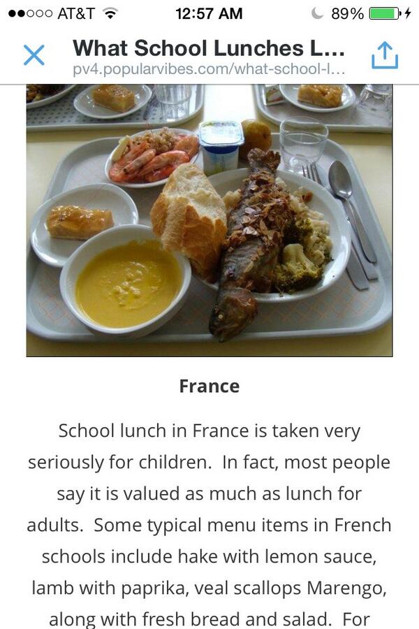 Typical French School Lunch