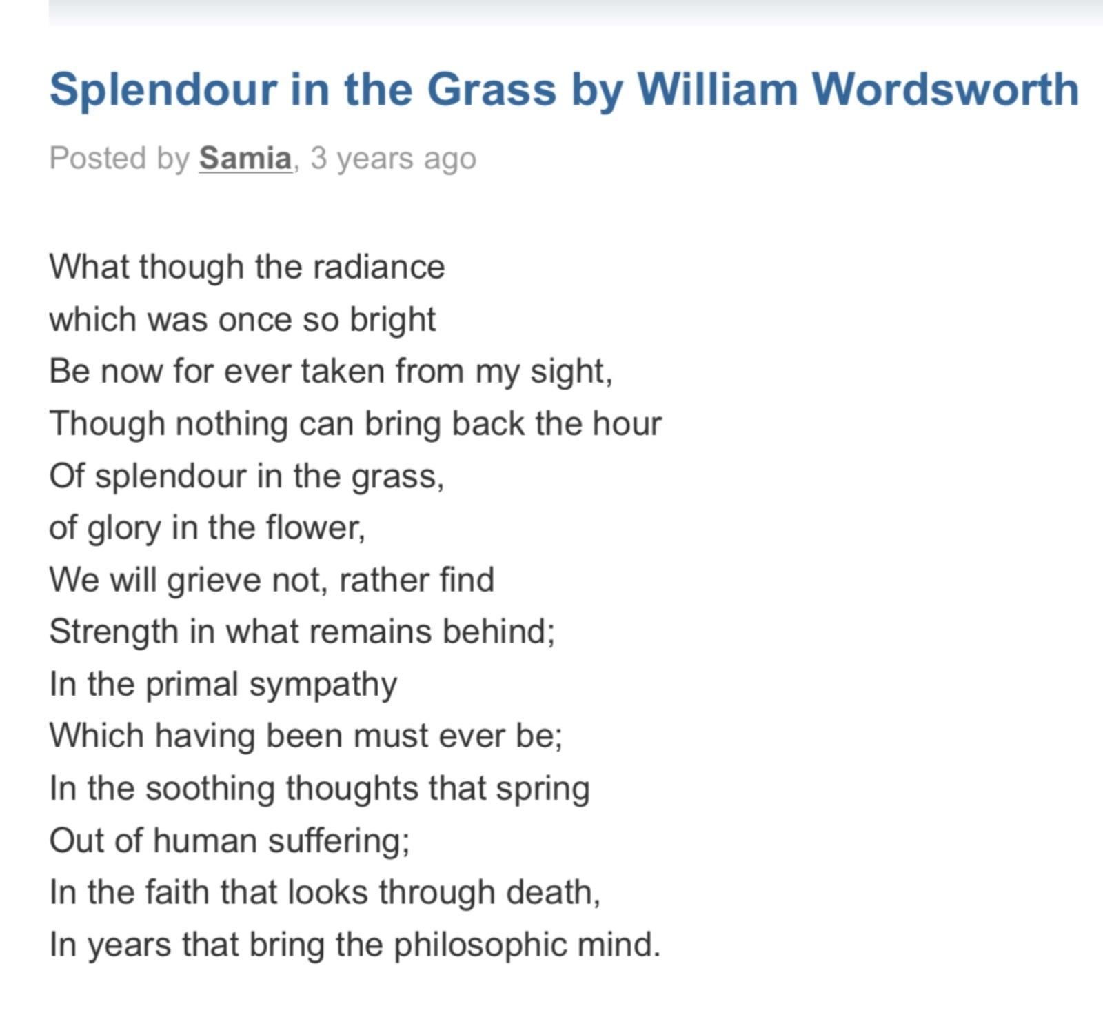 Splendour In The Grass Poem
