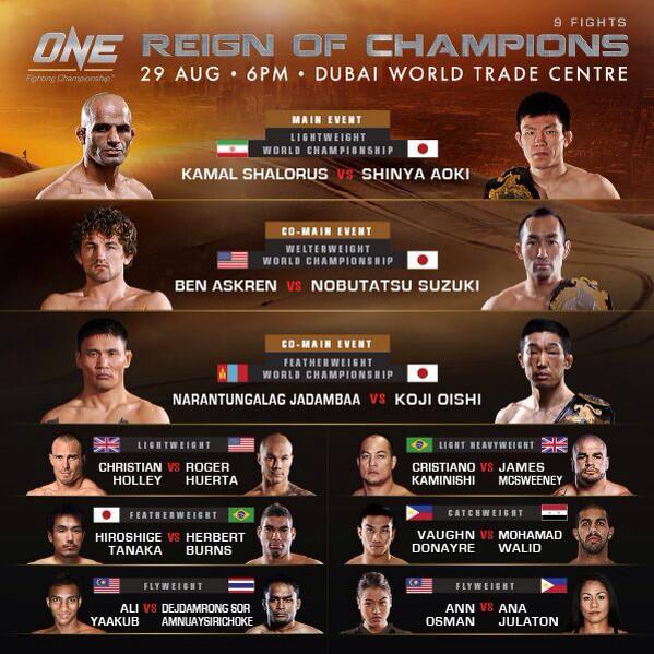 ONE FC 19 Full Fight Card. 3 title fights. : r/MMA