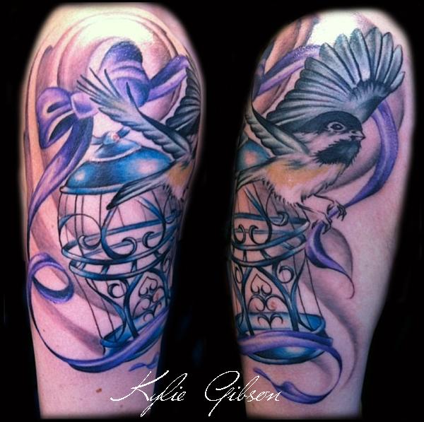 Chickadee Flying Tattoo